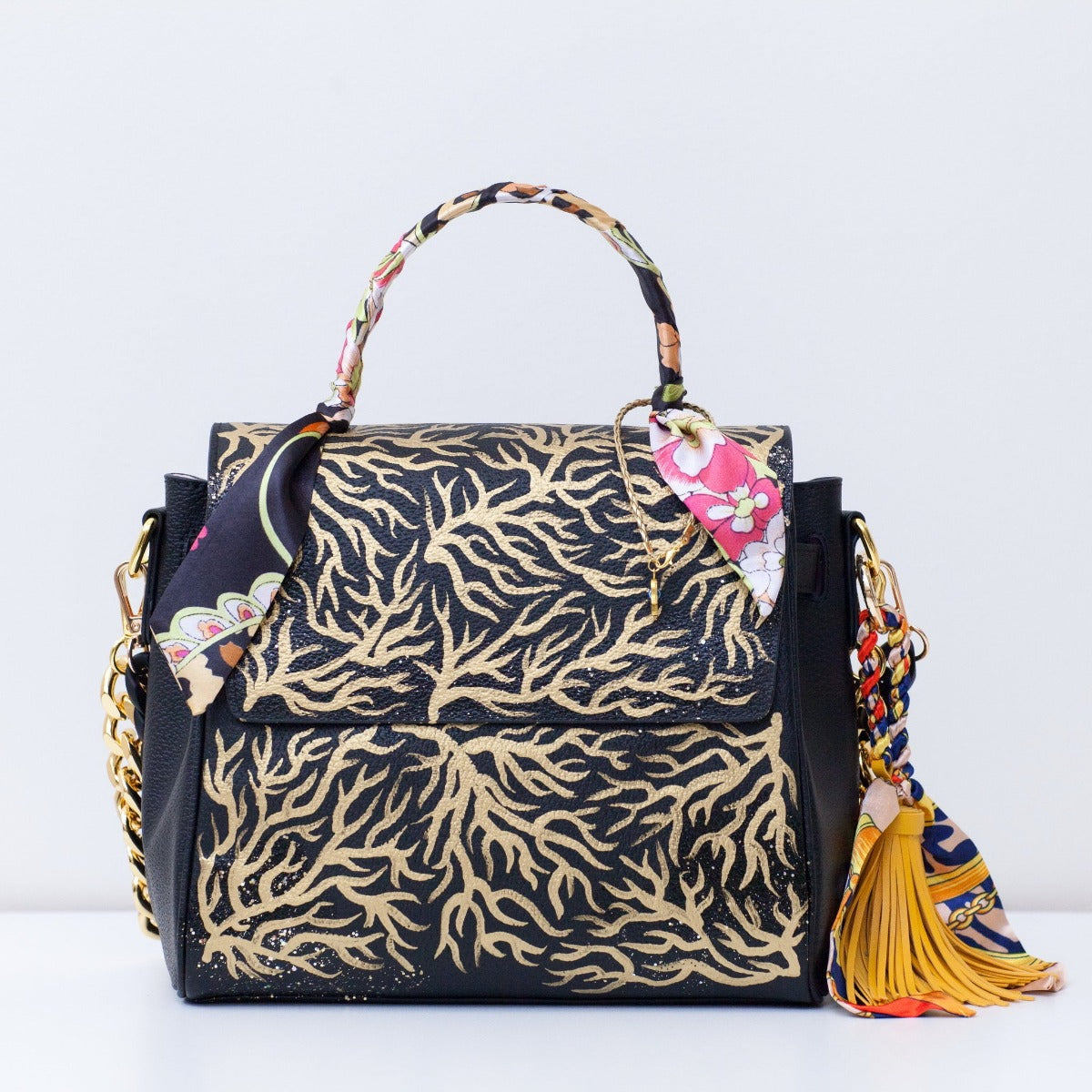 Hand-Painted Leather Bag Anca Barbu Vicky, Corals, Gold