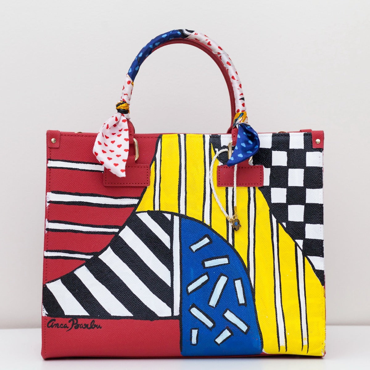 Hand-Painted Leather Bag Anca Barbu Nicole, Modern Pop Art