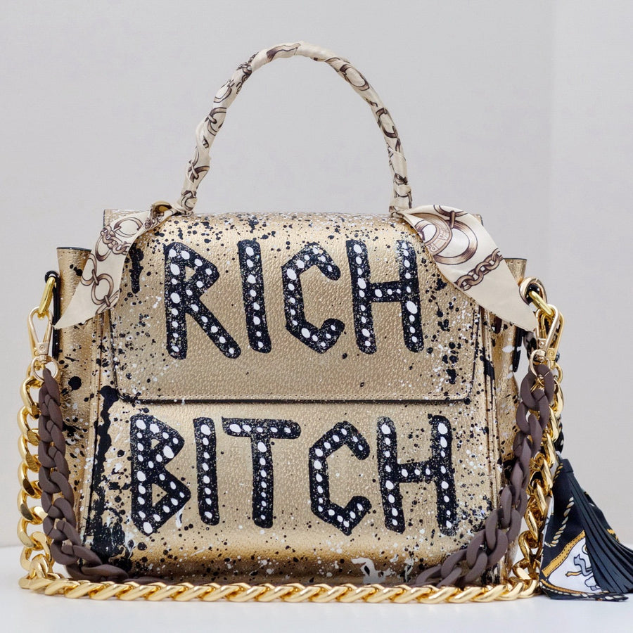 Hand-Painted Leather Bag Anca Barbu Vicky, Rich Bitch, Metallic – Anca ...