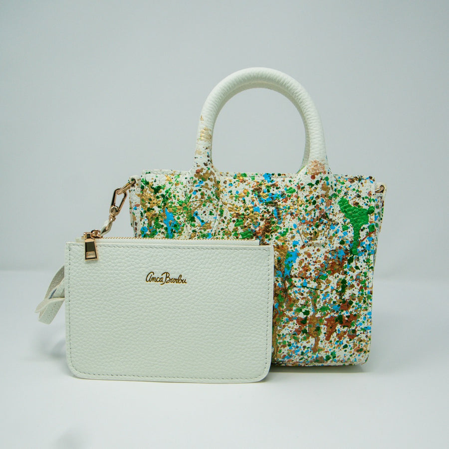 Hand-Painted Leather Bag Anca Barbu Camila, Splashes, Green Fall – Anca ...