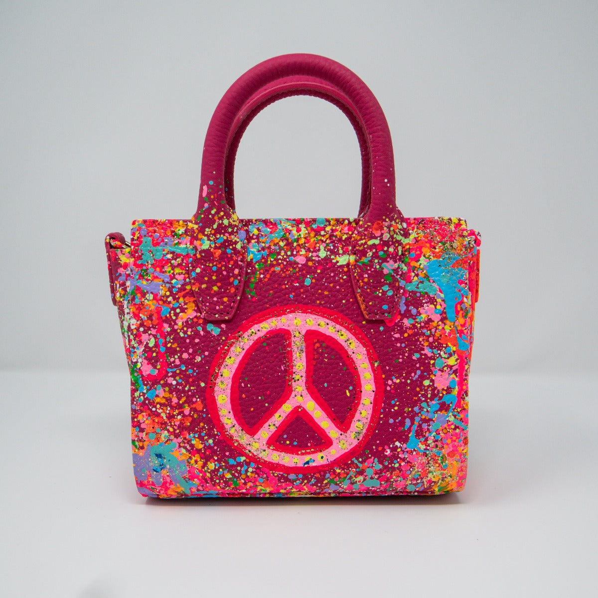 Hand-Painted Leather Bag Anca Barbu Camila, Peace Sign, Bright