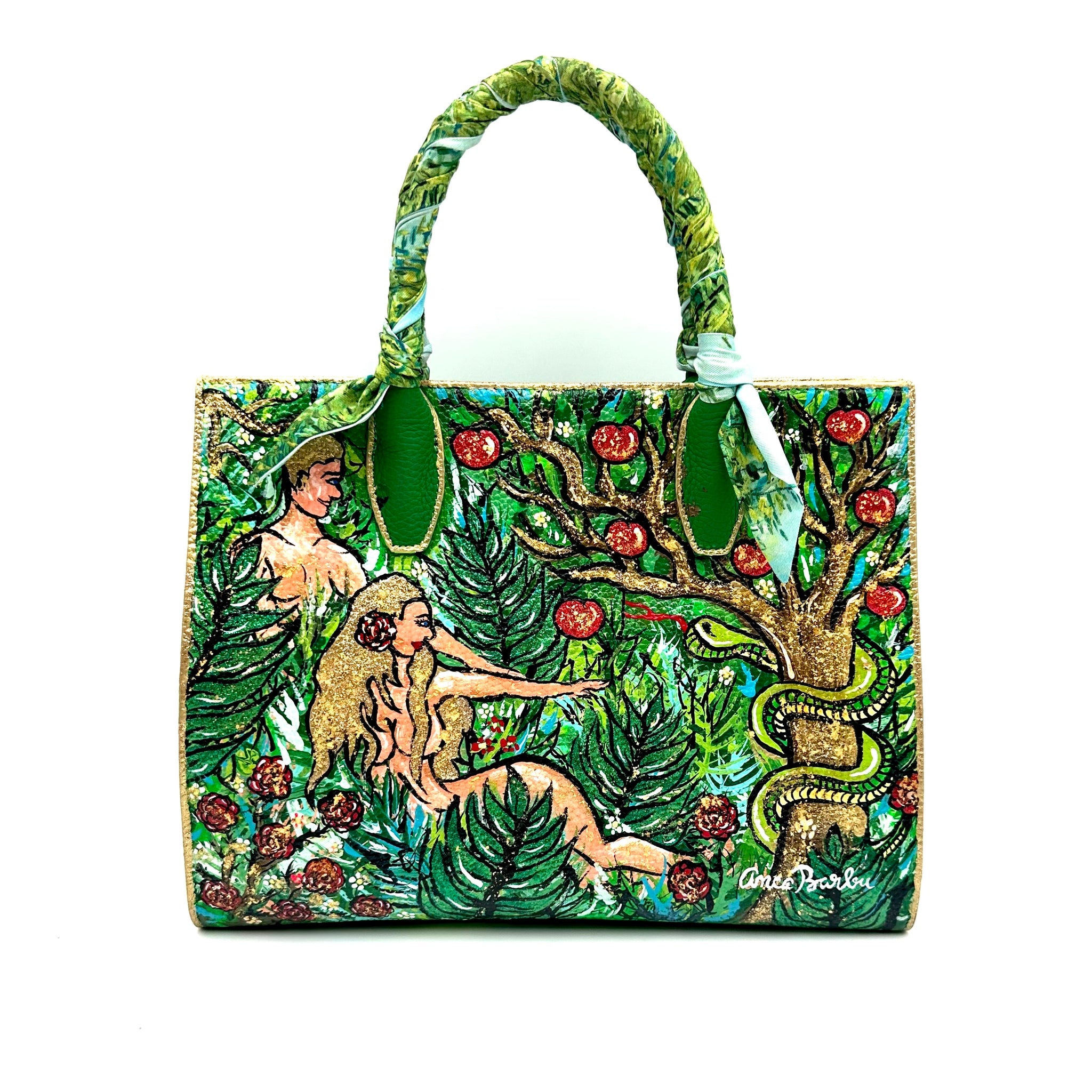 Anca Barbu Sophia Green Genuine leather bag, Garden of Eden